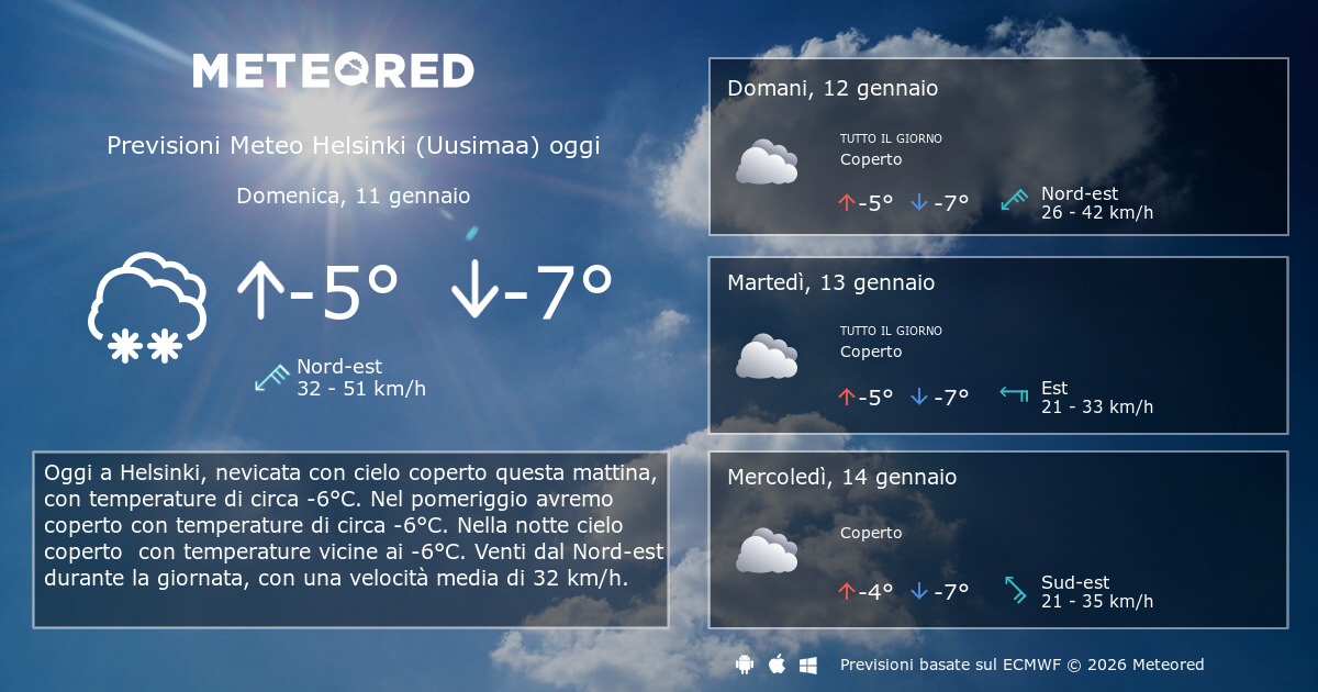 Meteo Helsinki (Uusimaa). Previsioni a 14 giorni - Meteored Italia